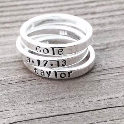 Sterling Silver Stackable Name Rings Hand Stamped With Spacers | Etsy