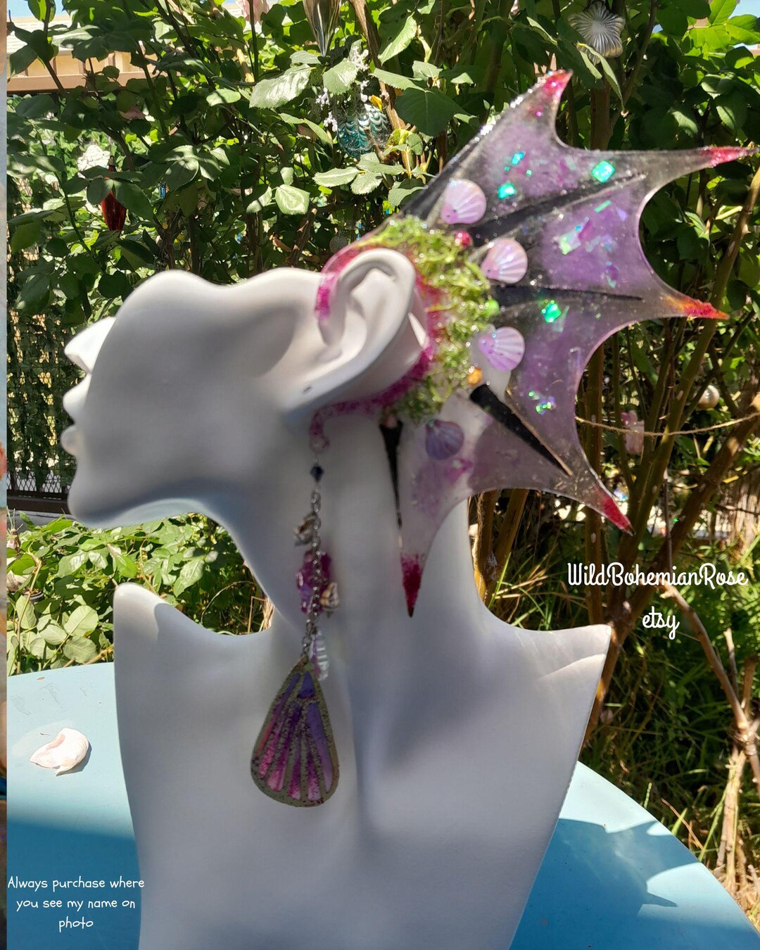 Mermaid Fin Purple Ear Cuff Wrap Earrings With Fairy Wing Quartz ...