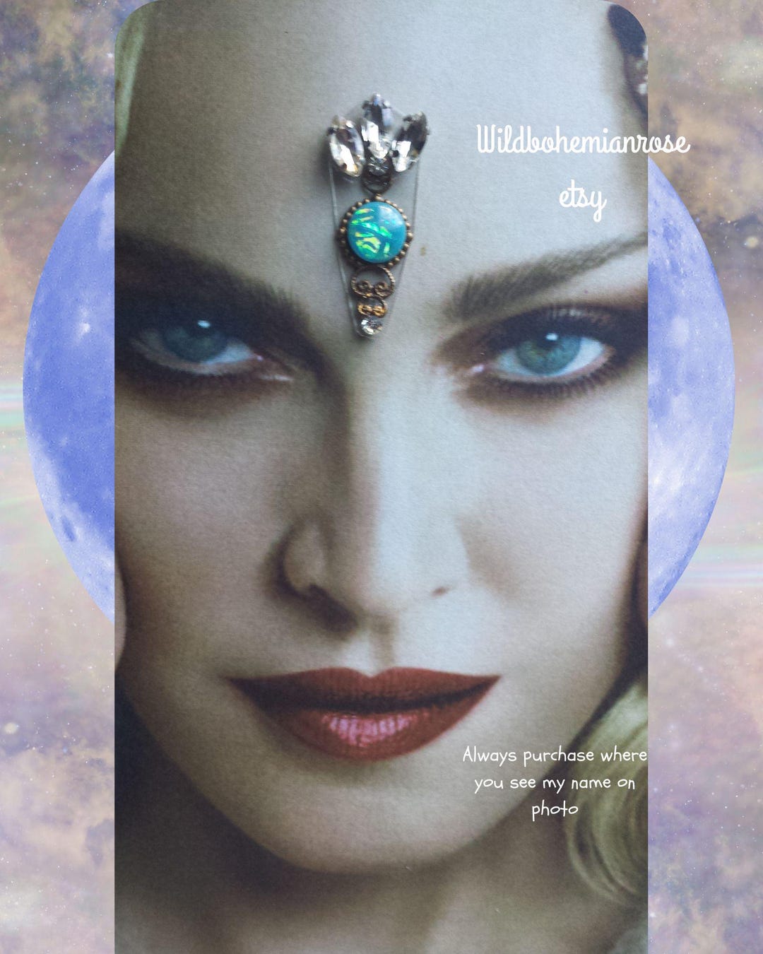 New Moon Opal Goddess Bindi, Boho Festival Face Gem Jewel, Third Eye, Reusable, Bellydance Bindi ...