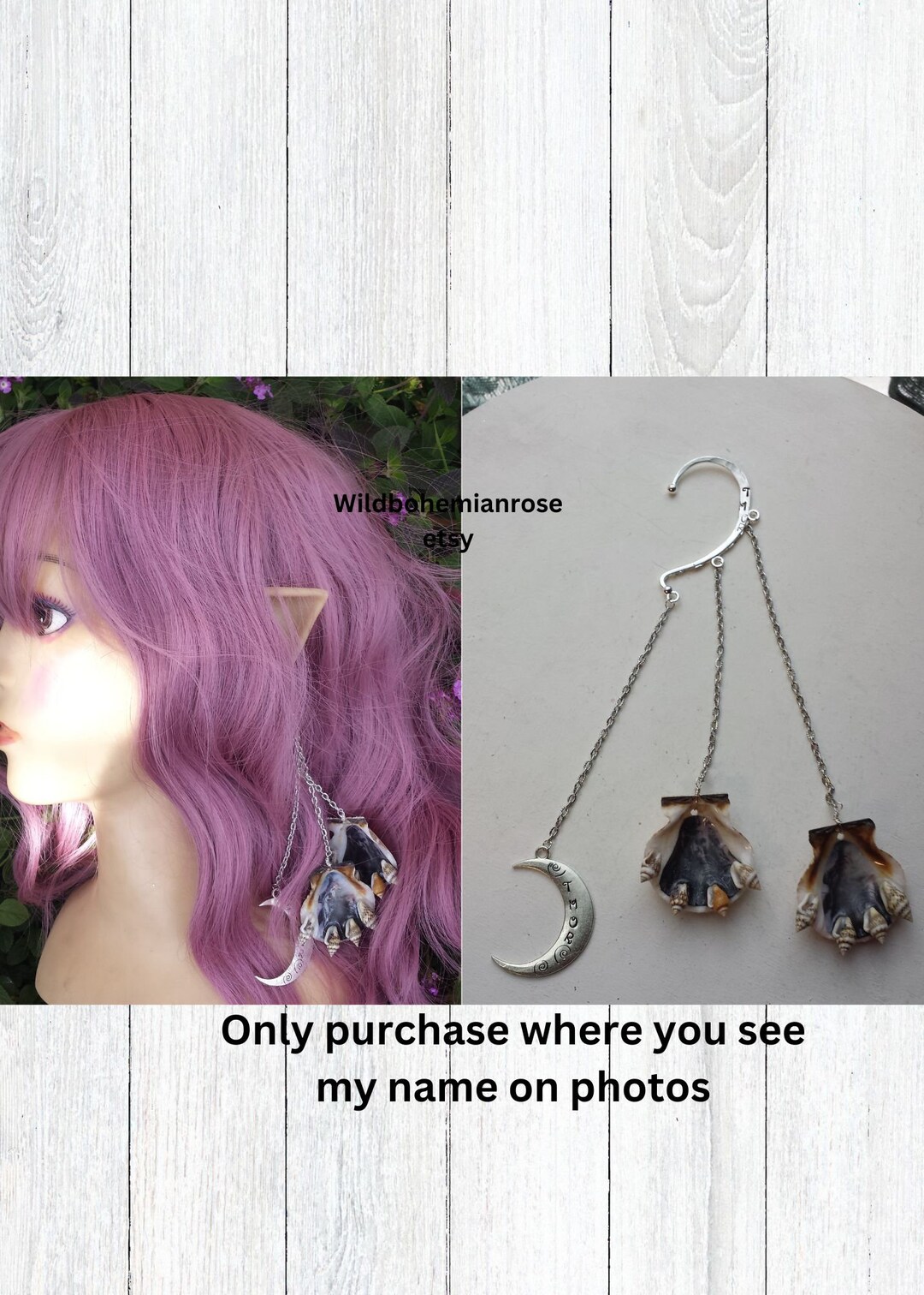 Moon God thor Quote Mermaid Real Seashell Ear Cuff Wrap Hammered ...