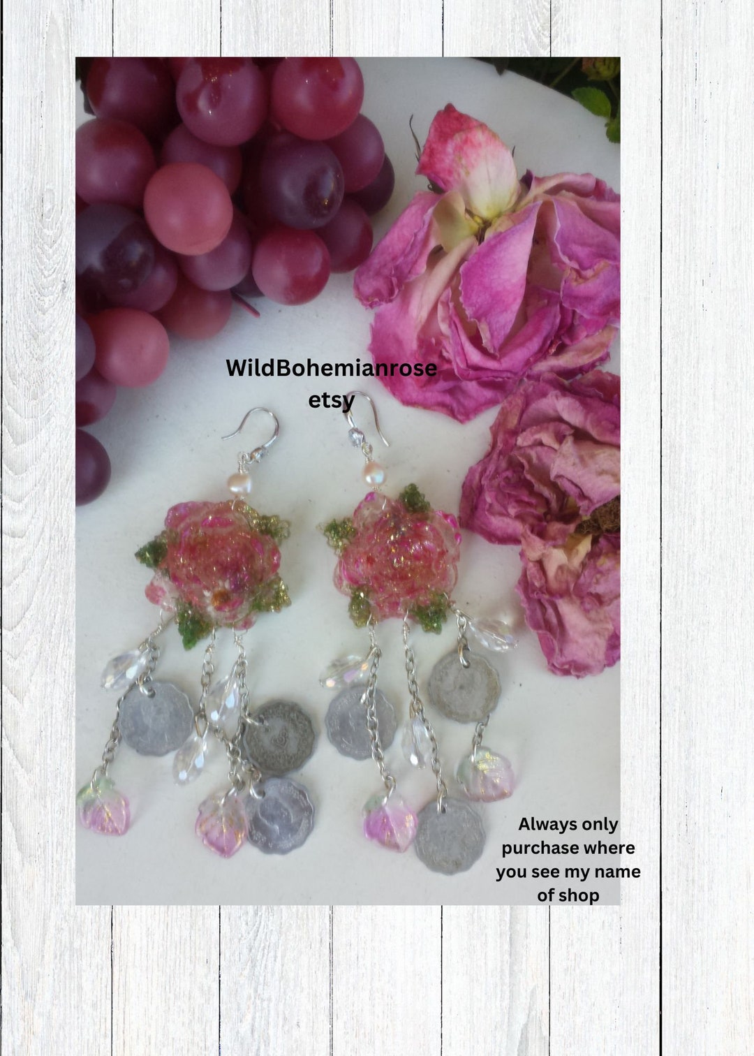 Gypsy Rose Botanical Real Flower Moss Chandelier Earrings,terrarium ...