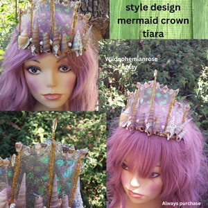 Mermaid Natural Seashell Sparkle Crown Tiara, Festival Seashell ...