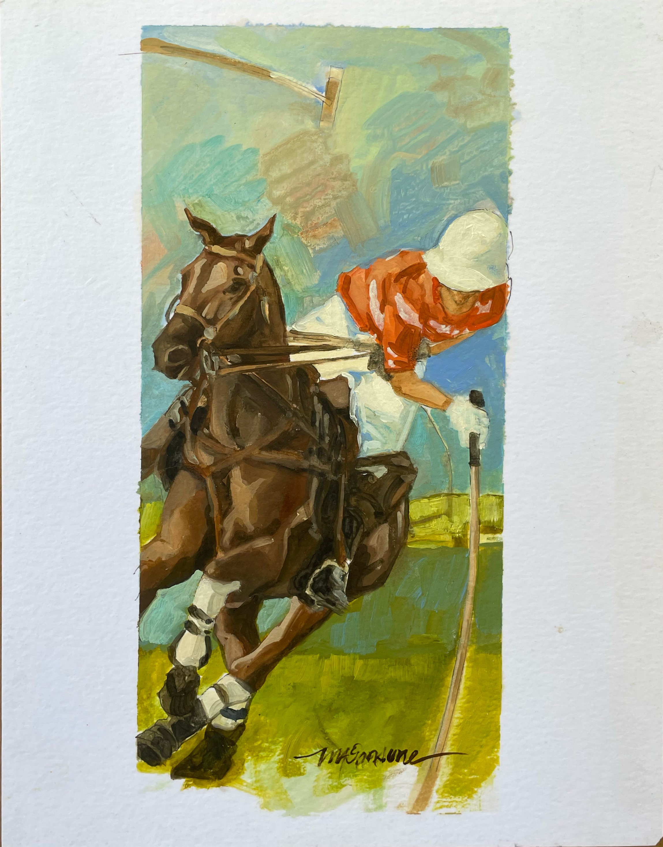 Original Oil Painting Sketch of a Male Polo Player - Etsy
