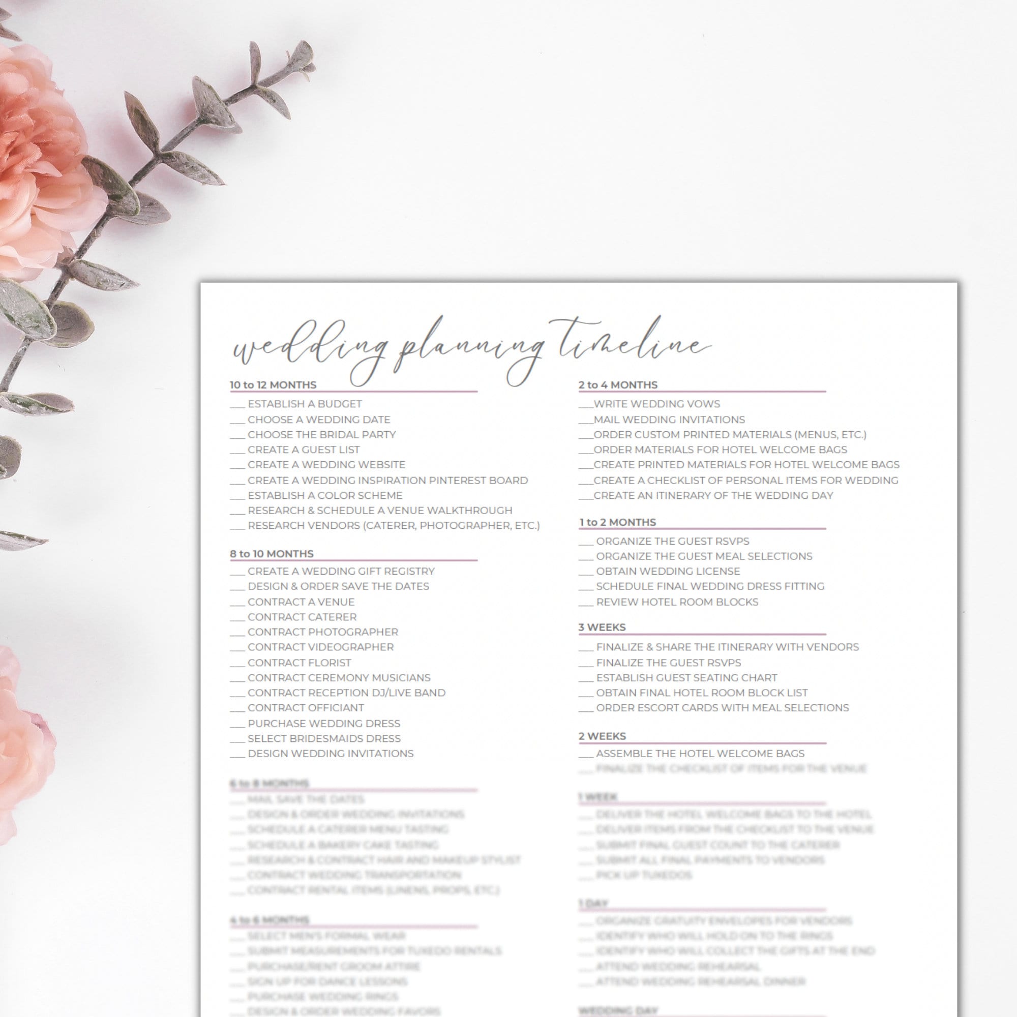 Printable Wedding Planning Timeline Wedding Checklist - Etsy