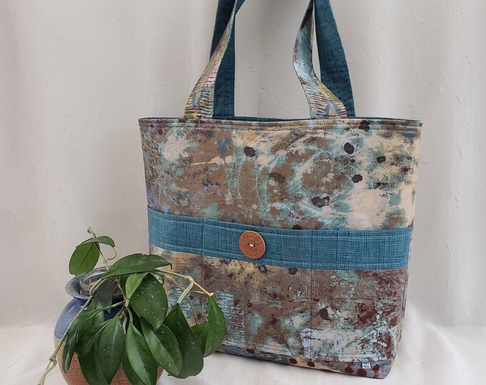 Reversible Cotton Tote, Spotted Graffiti Modern Design in Soft Blue and ...