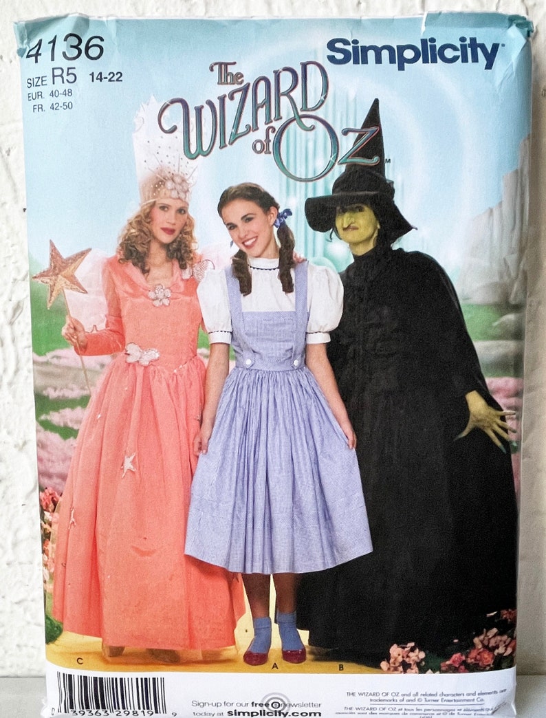 Simplicity Wizard of Oz Costumes Dorothy Wicked/good Witch Sewing Pattern 4136 Adult 14-22 Uncut ...