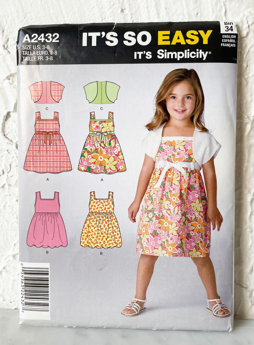 Simplicity Easy Pattern A2432 Sun Dress Jumper Bolero Jacket Girls 3-8 ...