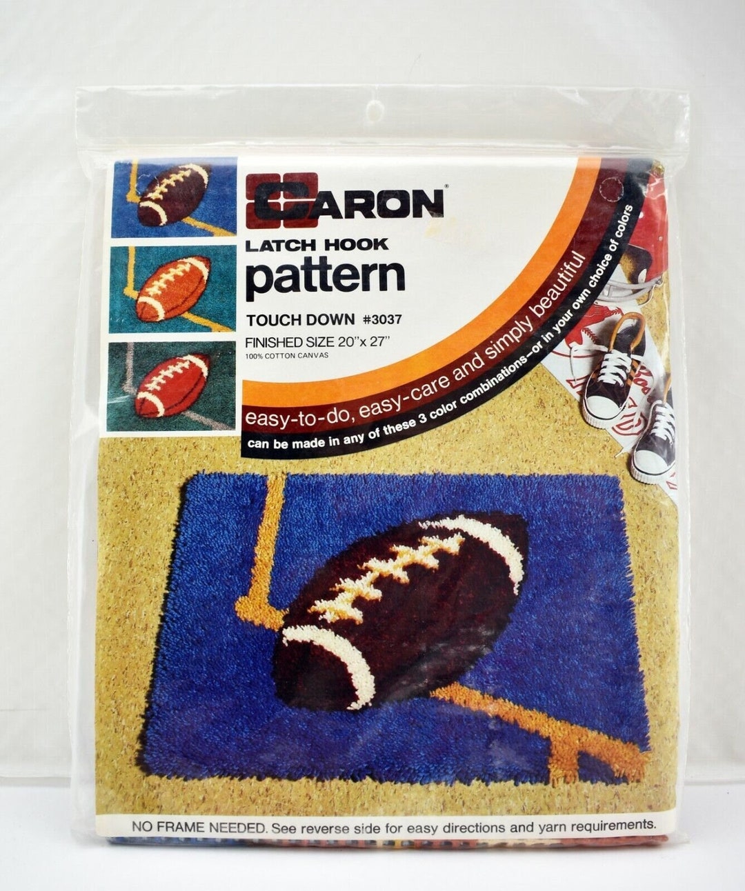 Vintage Caron New Old Stock Latch Hook Rug Canvas Football Touchdown 20 ...
