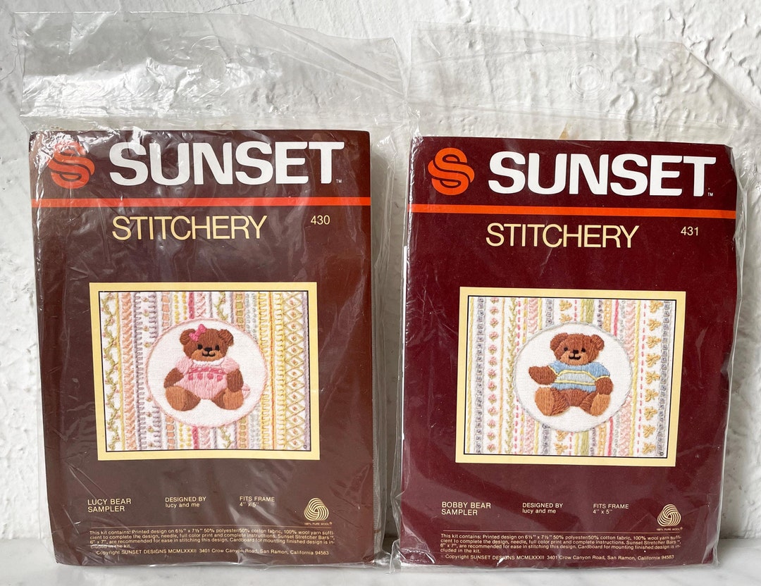 Lucy Bear Sampler & Bobby Bear Sampler Sunset Stitchery Kits Vintage ...