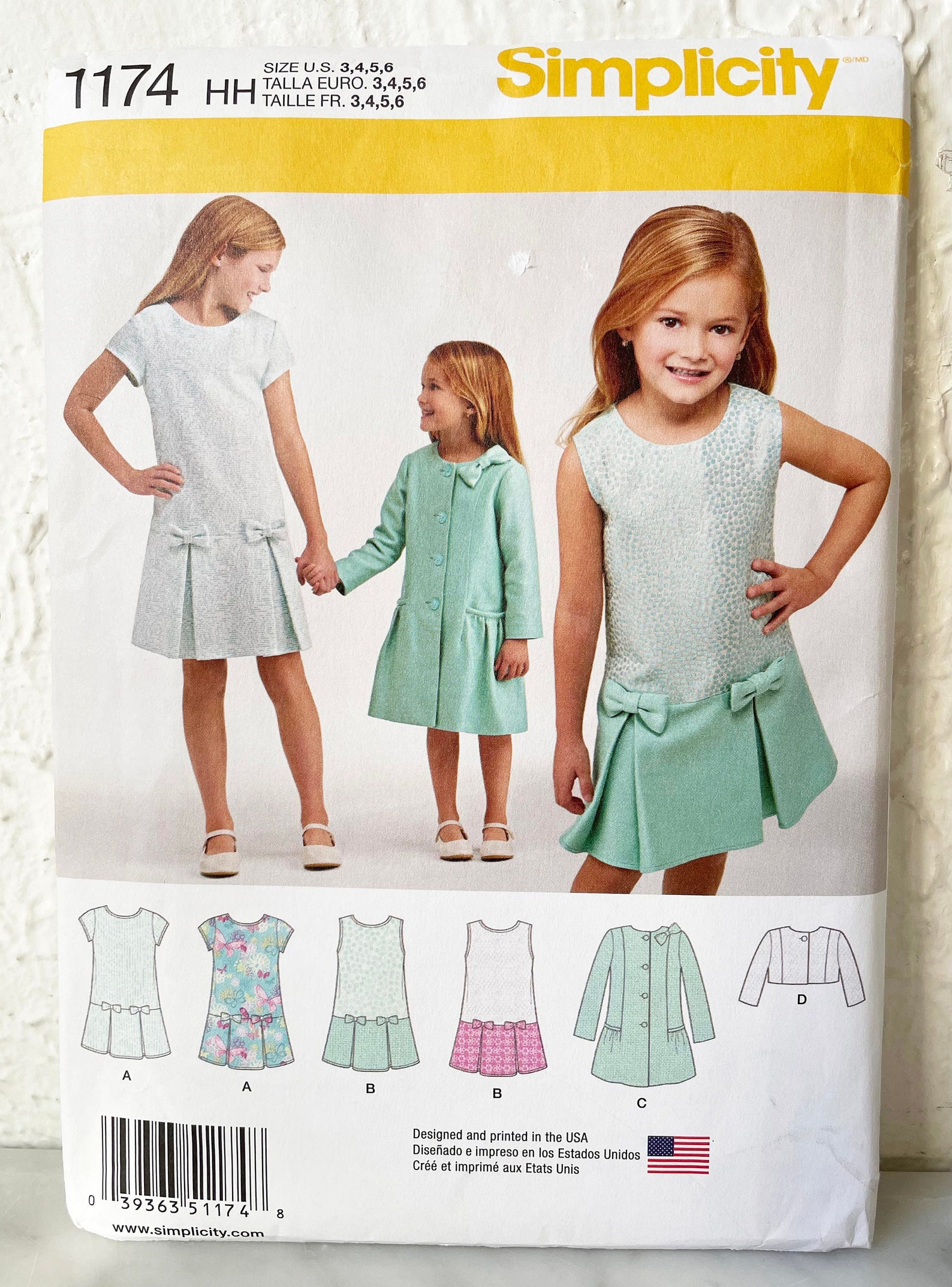 Simplicity Girls Dresses Pleats Bows Coat Jacket Pattern #1174 Sizes 3 ...