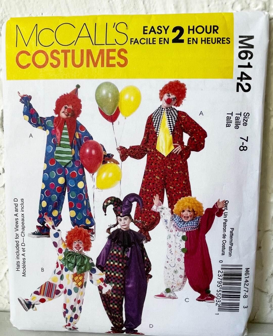 Mccall's Costumes Pattern M6142 Clown Jumpsuit Tie Hat Bow Childrens ...