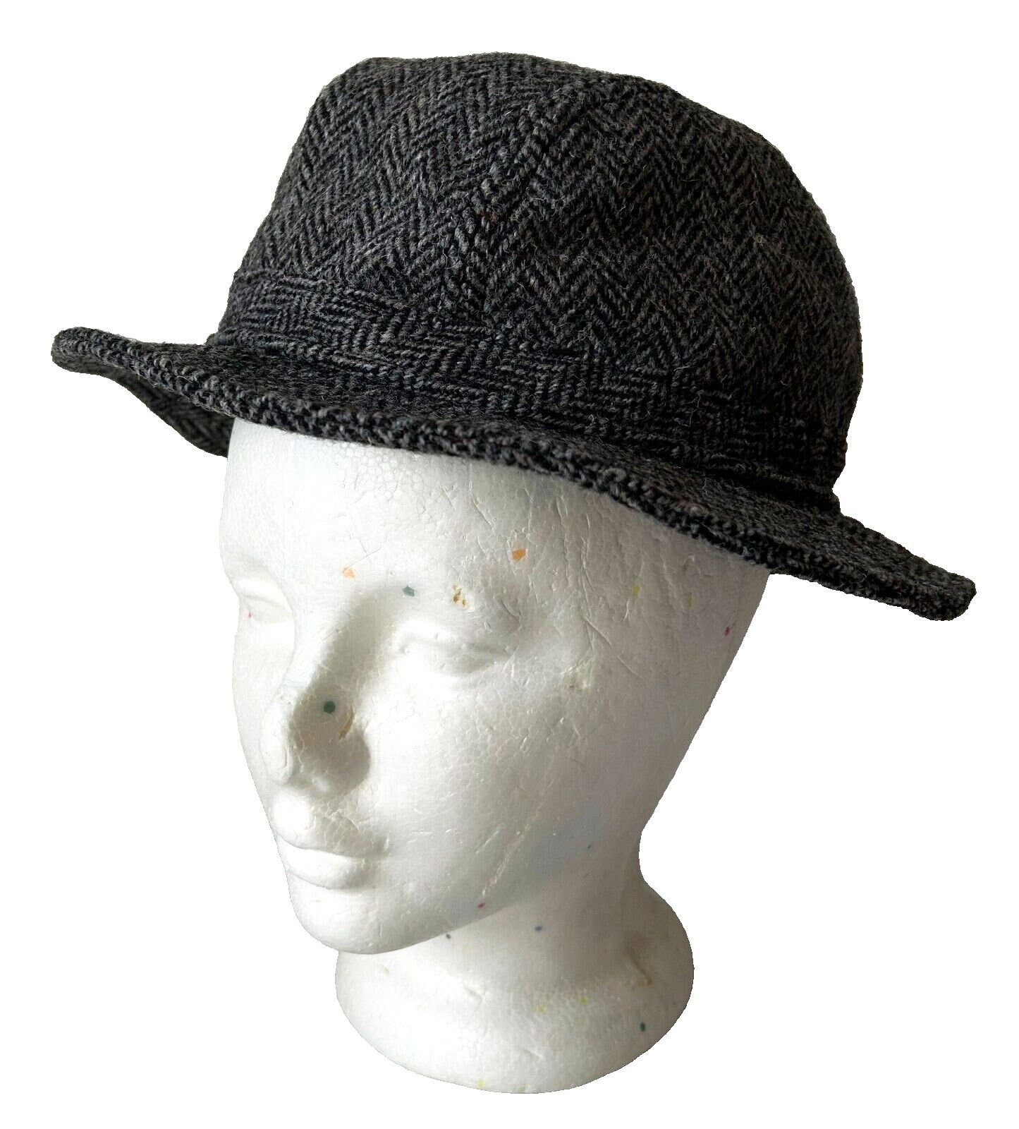 Vintage Lands' End Harris Tweed Herringbone Grey Wool Angler Bucket Hat ...