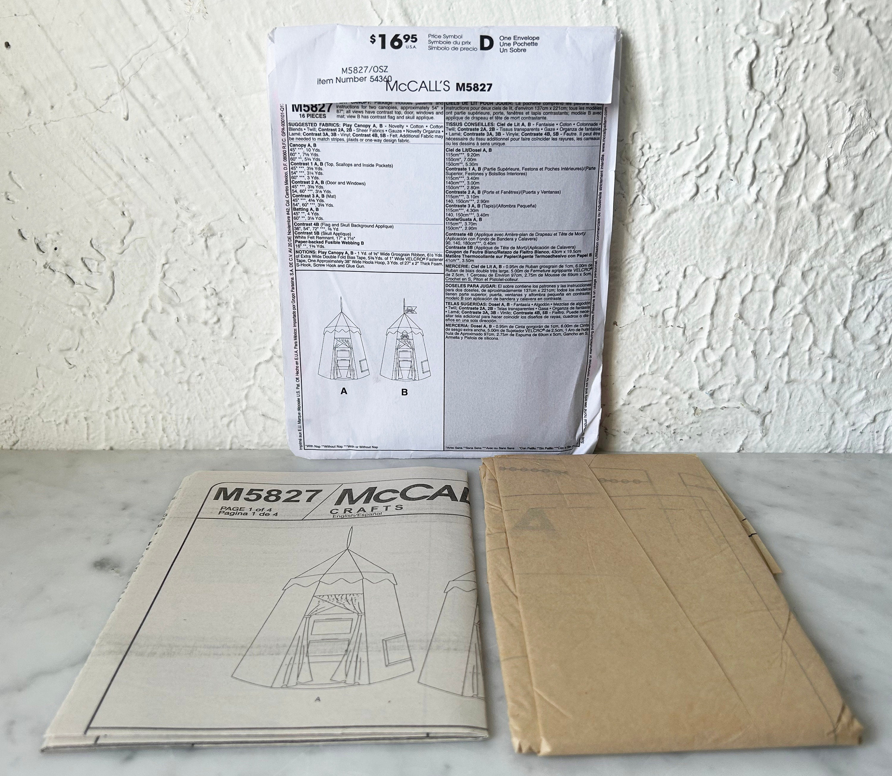 Mccall's Crafts Kids' Play Canopy Tent Playhouse Sewing Pattern M5827 ...