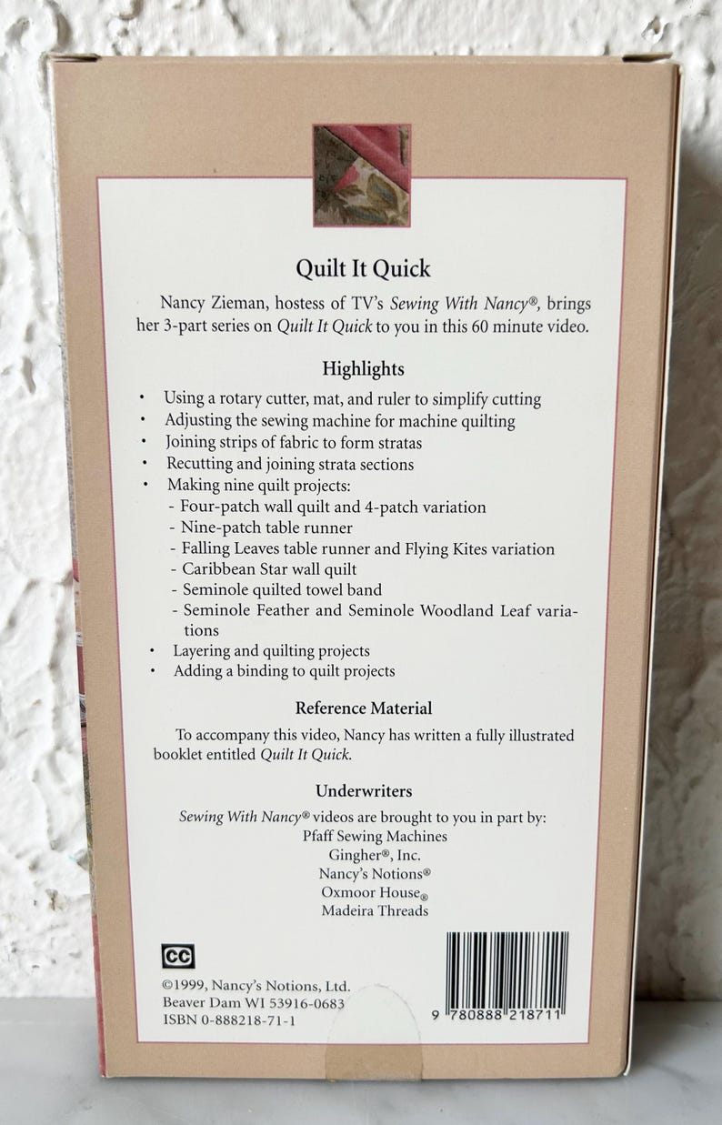 Sewing With Nancy Quilt It Quick VHS Tape 1999 Nancy Zieman 60 Minute ...