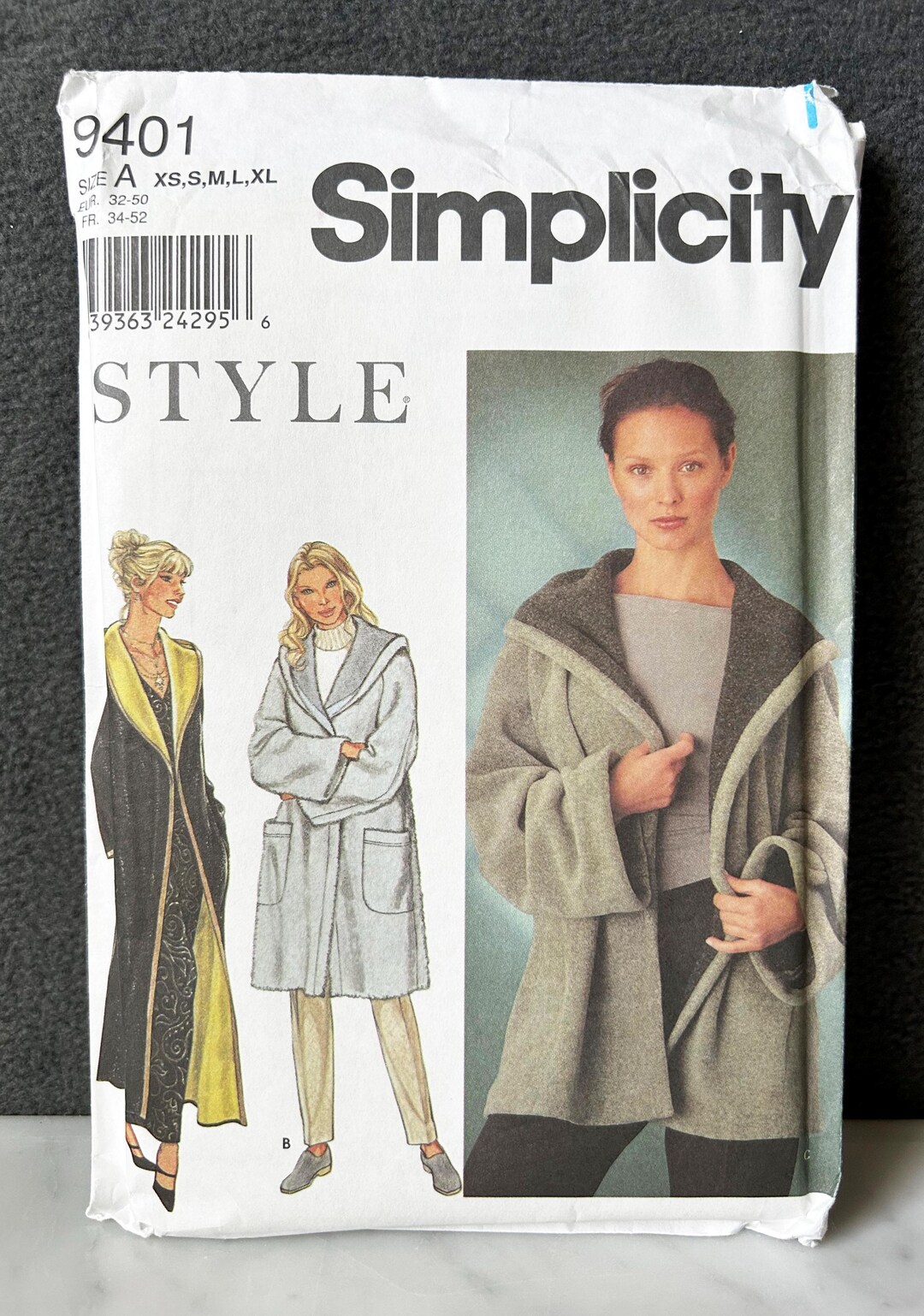 Simplicity Hooded Coat Relaxed Fit Sewing Pattern 9401 Misses' Size XS ...
