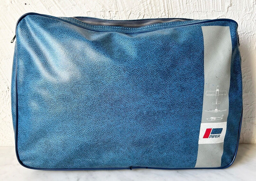 Vintage Piper Aircraft Document Pouch - Blue Vinyl Zippered Bag 16" X ...