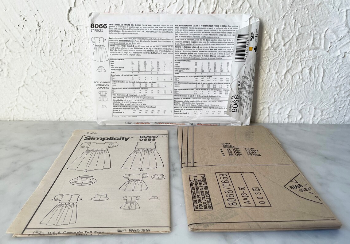 Simplicity Sewing Pattern #8066 Girls Dress & Hat + Matching 18" Doll ...