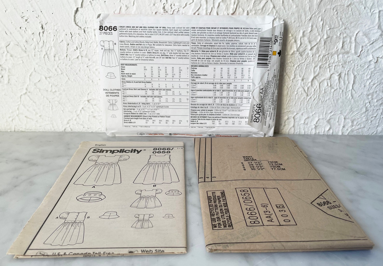 Simplicity Sewing Pattern #8066 Girls Dress & Hat + Matching 18" Doll ...