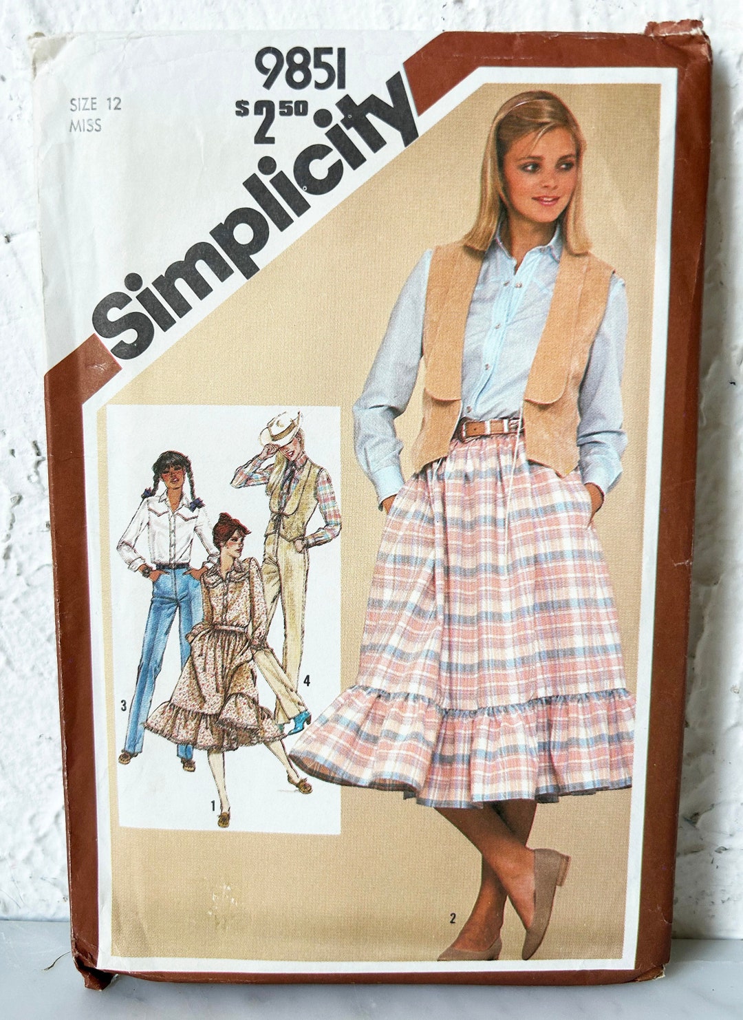 Vintage Simplicity Western Top Vest Skirt Pants Sewing Pattern #9851 ...