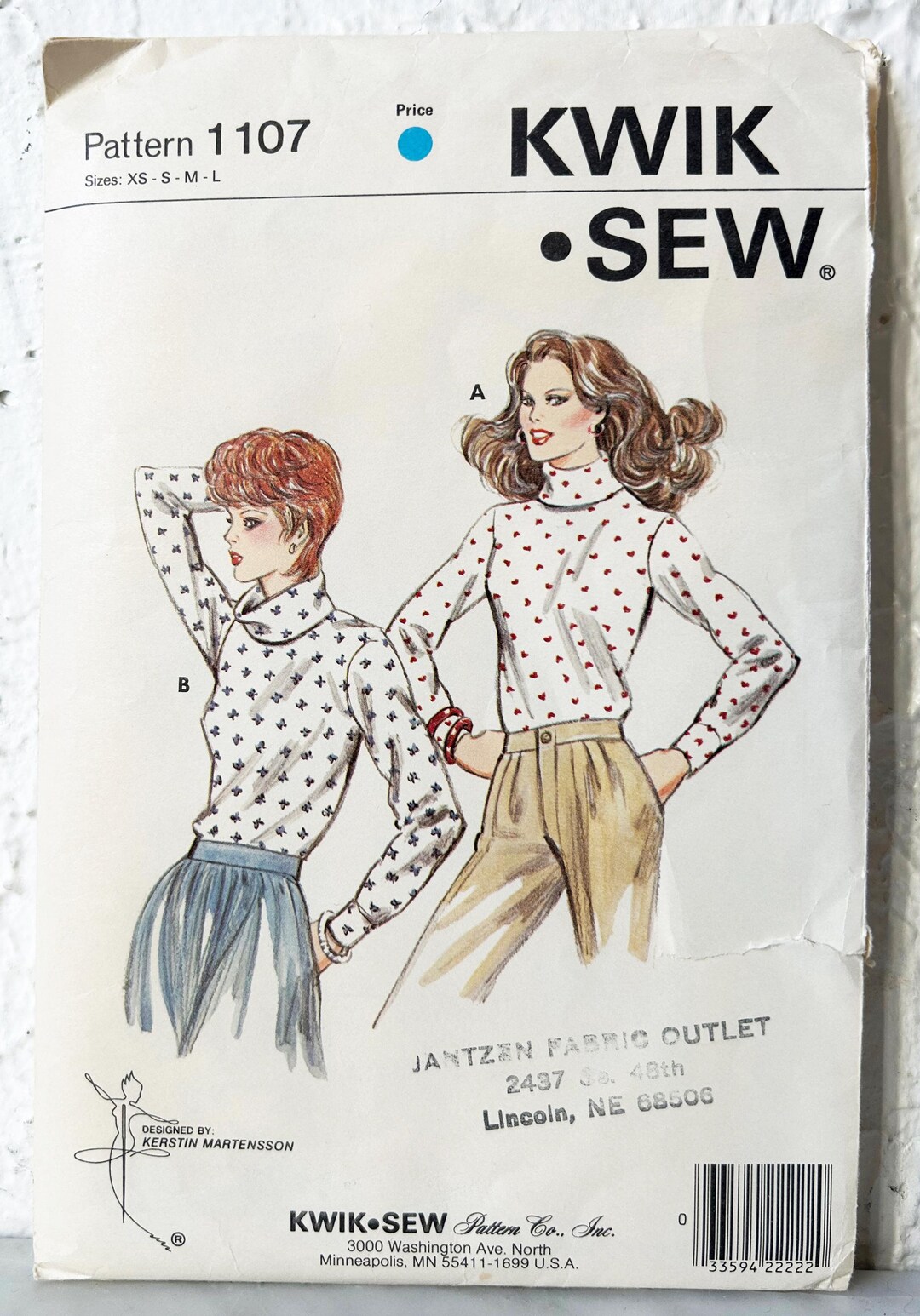 Kwik Sew Ladies Turtleneck Vintage Sewing Pattern 1107 Misses' Sizes XS ...