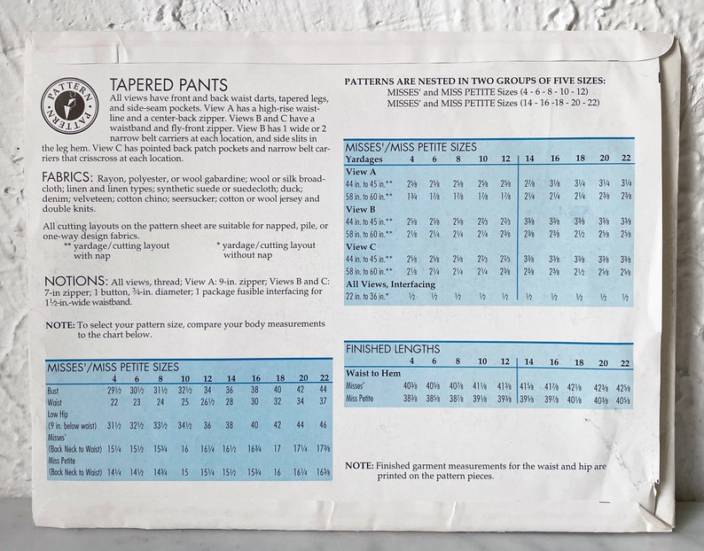 Sewing Step-by-step Pattern Tapered Pants-3 Styles Misses' Sizes 4-22 ...