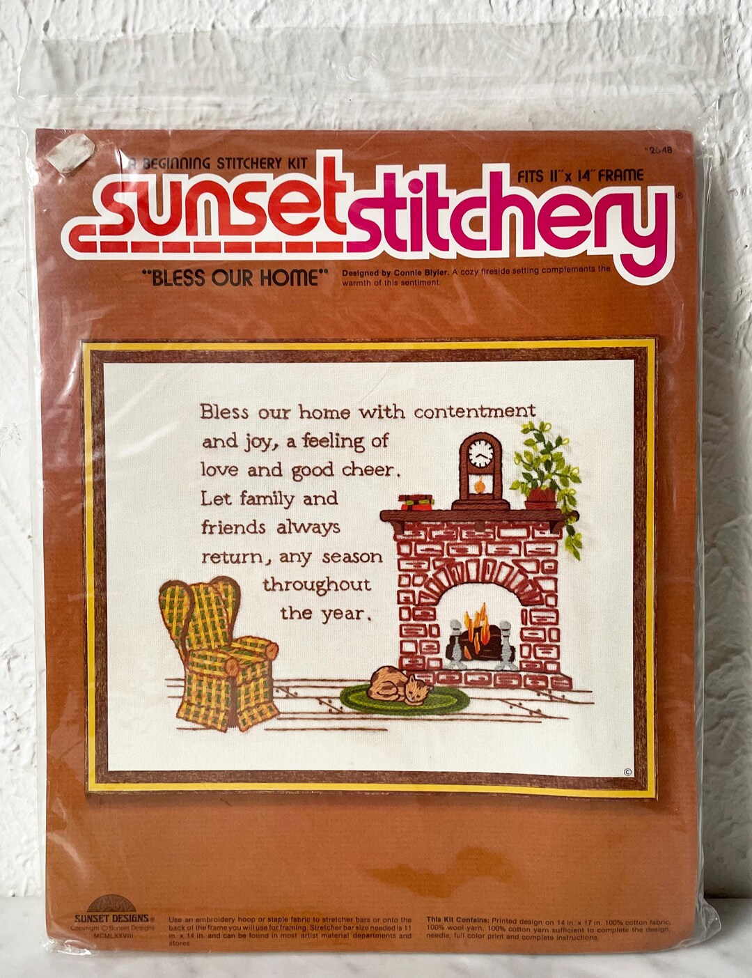 Bless Our Home Cozy Fireside Crewel Sunset Stitchery Kit-vintage ...