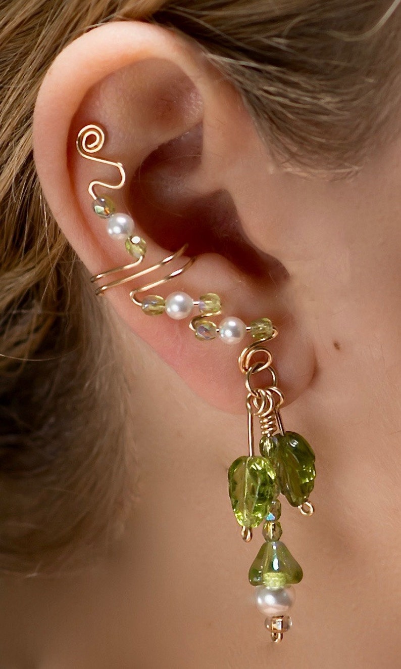 Elegant Ear Cuffs 14K Gold Filled Wire Green Czech Glass - Etsy