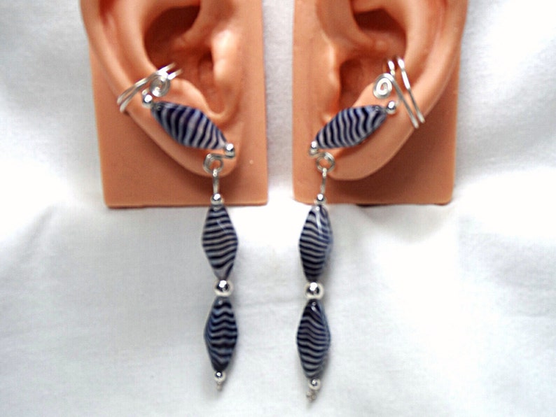 Sophisticated Czech Glass Drop Ear Cuffs with Stripes pair | Etsy