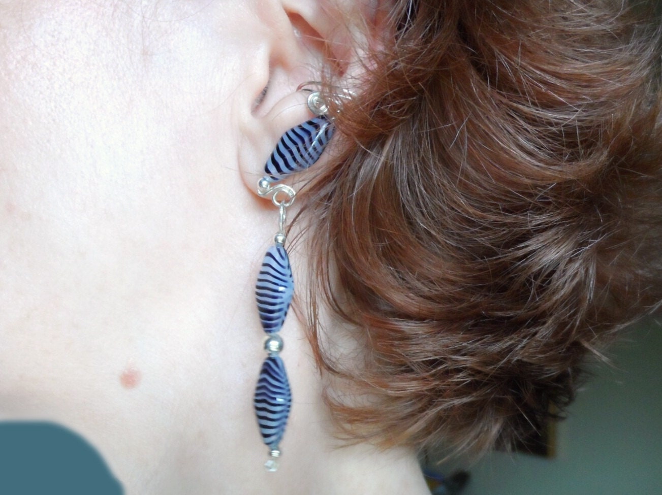 Sophisticated Czech Glass Drop Ear Cuffs with Stripes pair | Etsy