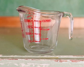 Vintage Glass Fire King USA 1 Cup, 8oz Measuring Cup / Red Letter 1 Cup ...