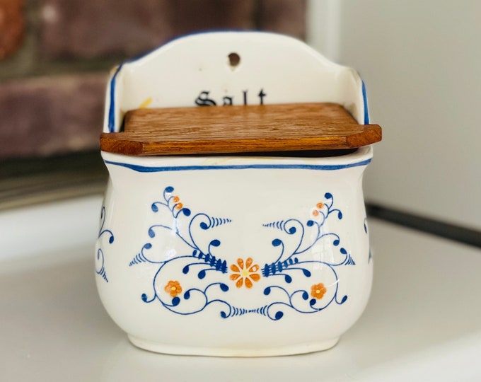 Vintage Ceramic Salt Box / Blue and White Salt Box / Salt Cellar With ...