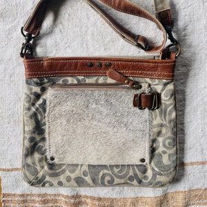 Vintage Myra Canvas, Leather Purse Handbag, Crossbody Canvas Leather ...