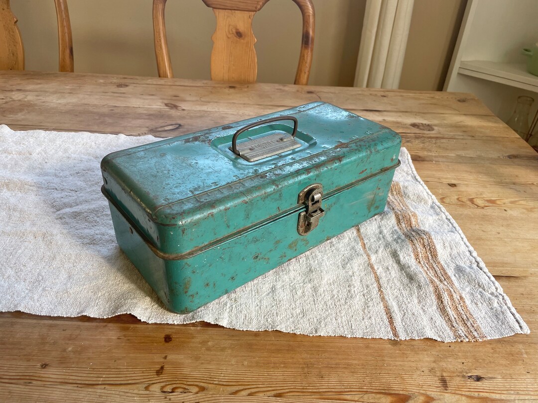 Vintage Loc Well Green Steel Tool Box, USA Made Blue Green Vintage ...