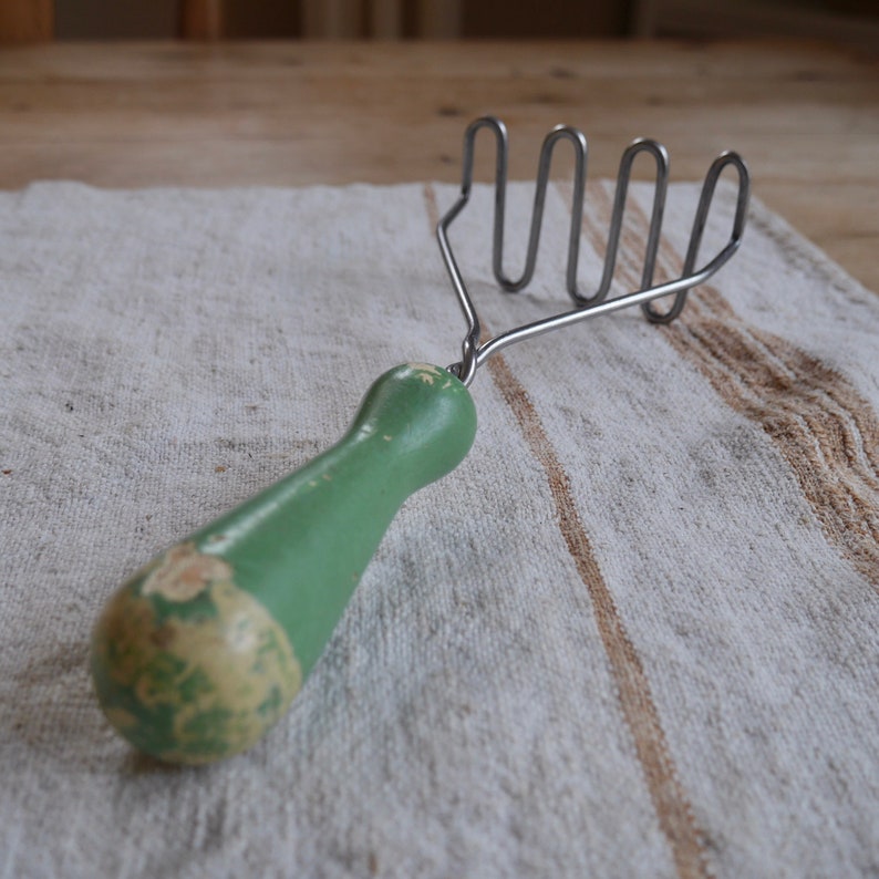 Vintage Masher With Green Wood Handle / Green Wood Handle - Etsy