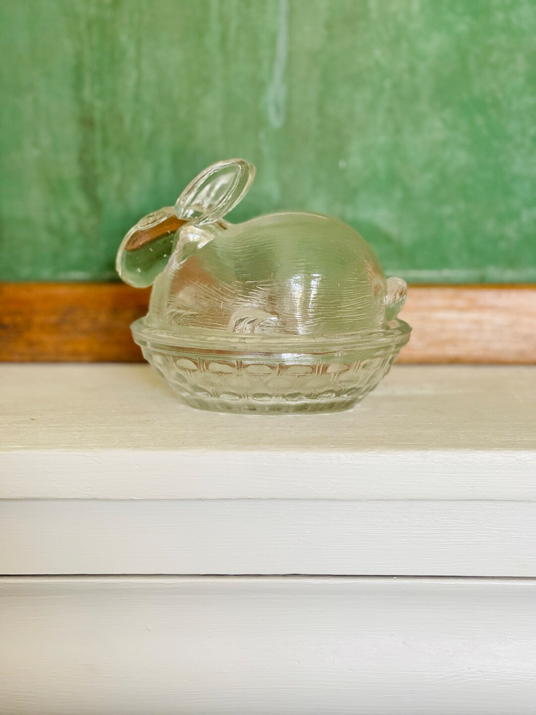 Vintage Glass Bunny on Covered Dish / Vintage Glass Bunny on - Etsy