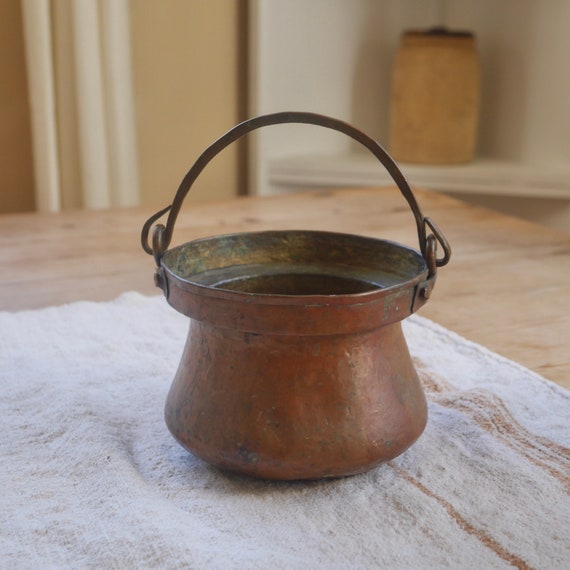 Vintage Copper Cauldron Bucket Kettle With Swinging Handle / - Etsy