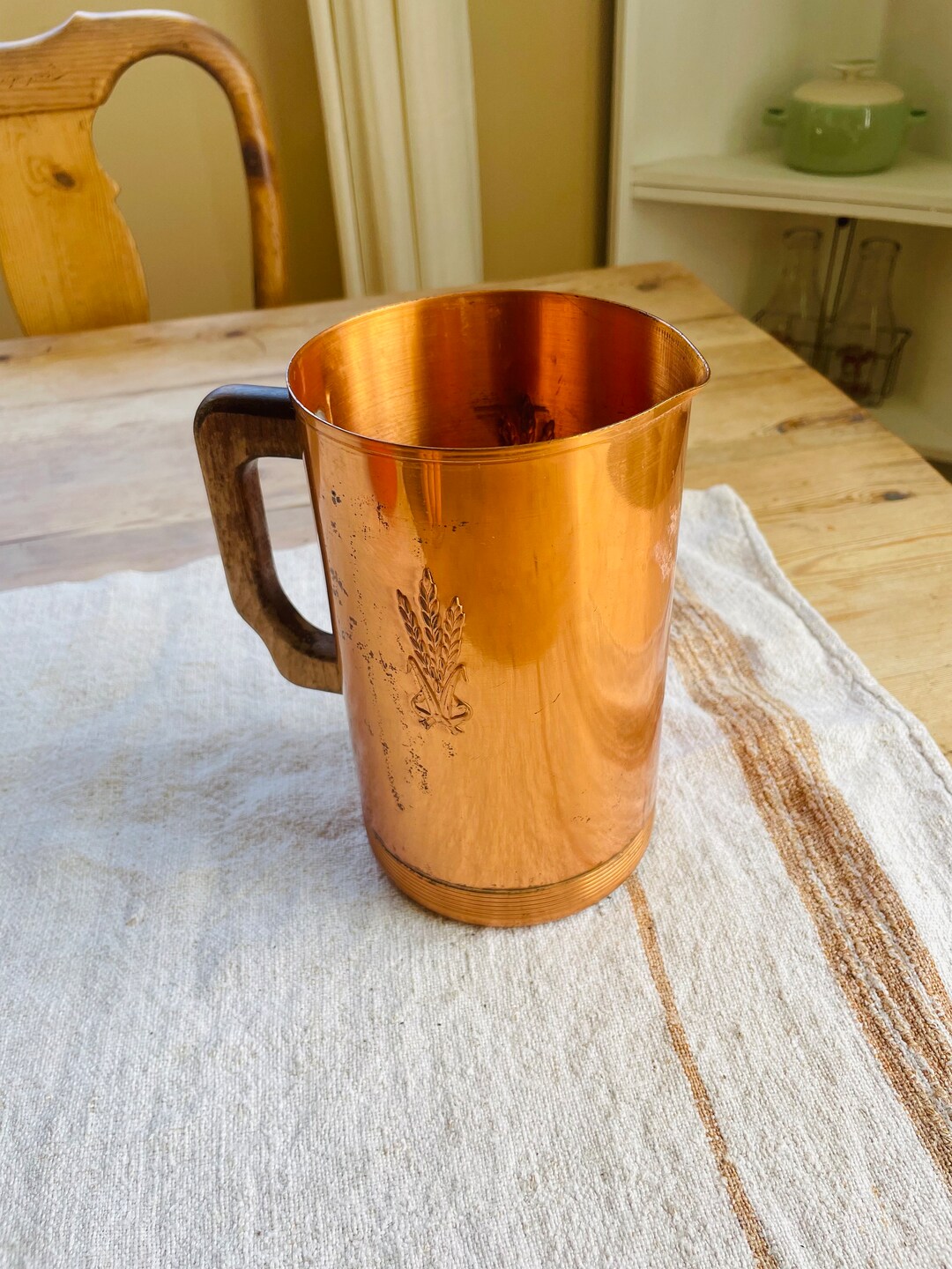 Rare Mid Century Antique Solid Copper Pitcher With Wood Handle ...