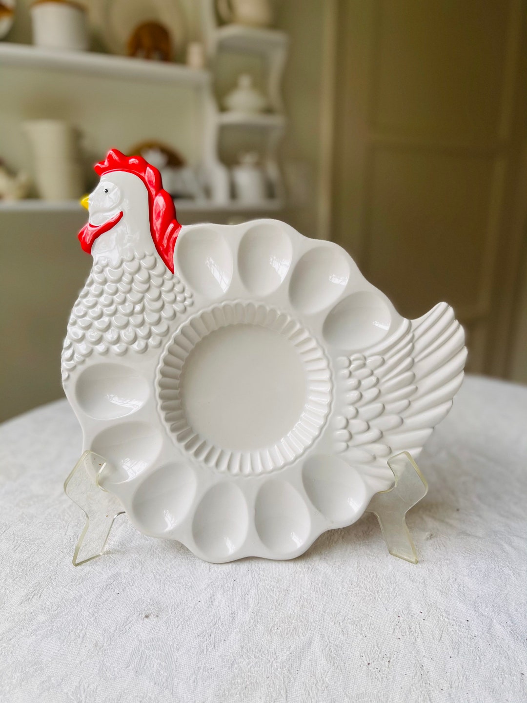 Hen Deviled Egg Serving Platter / Hand Painted Deviled Egg Plate by ...