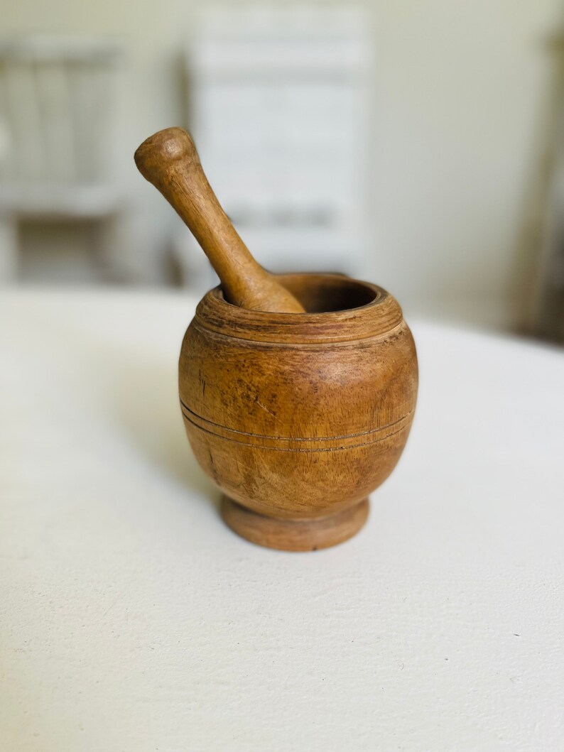 Antique Primitive Wood Mortar and Pestle - Etsy
