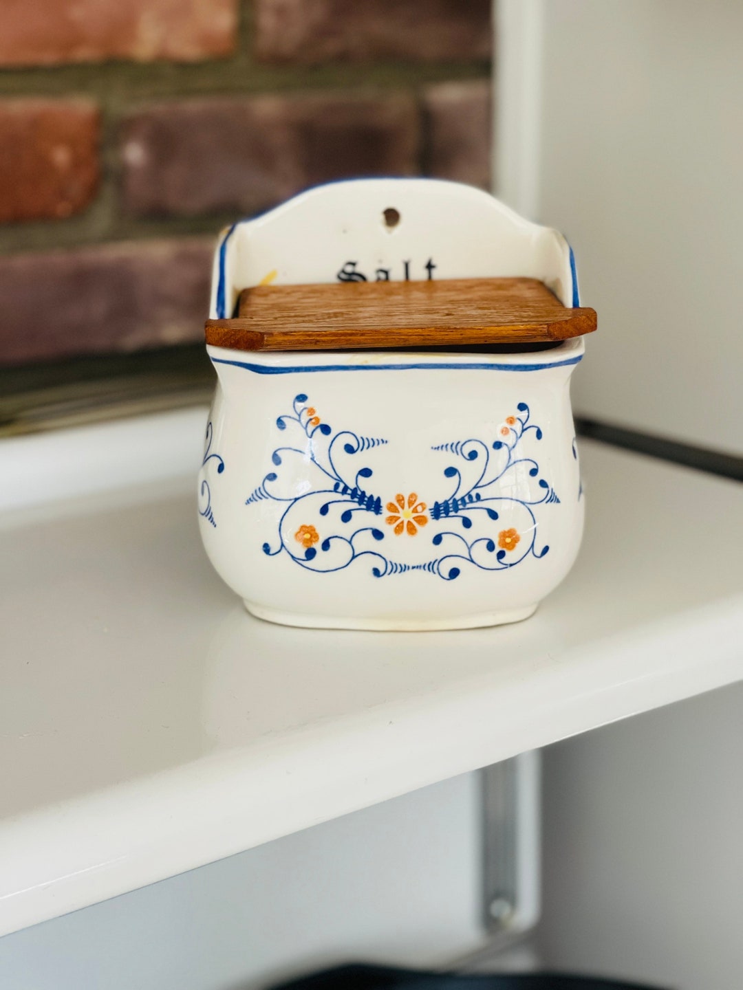 Vintage Ceramic Salt Box / Blue and White Salt Box / Salt - Etsy