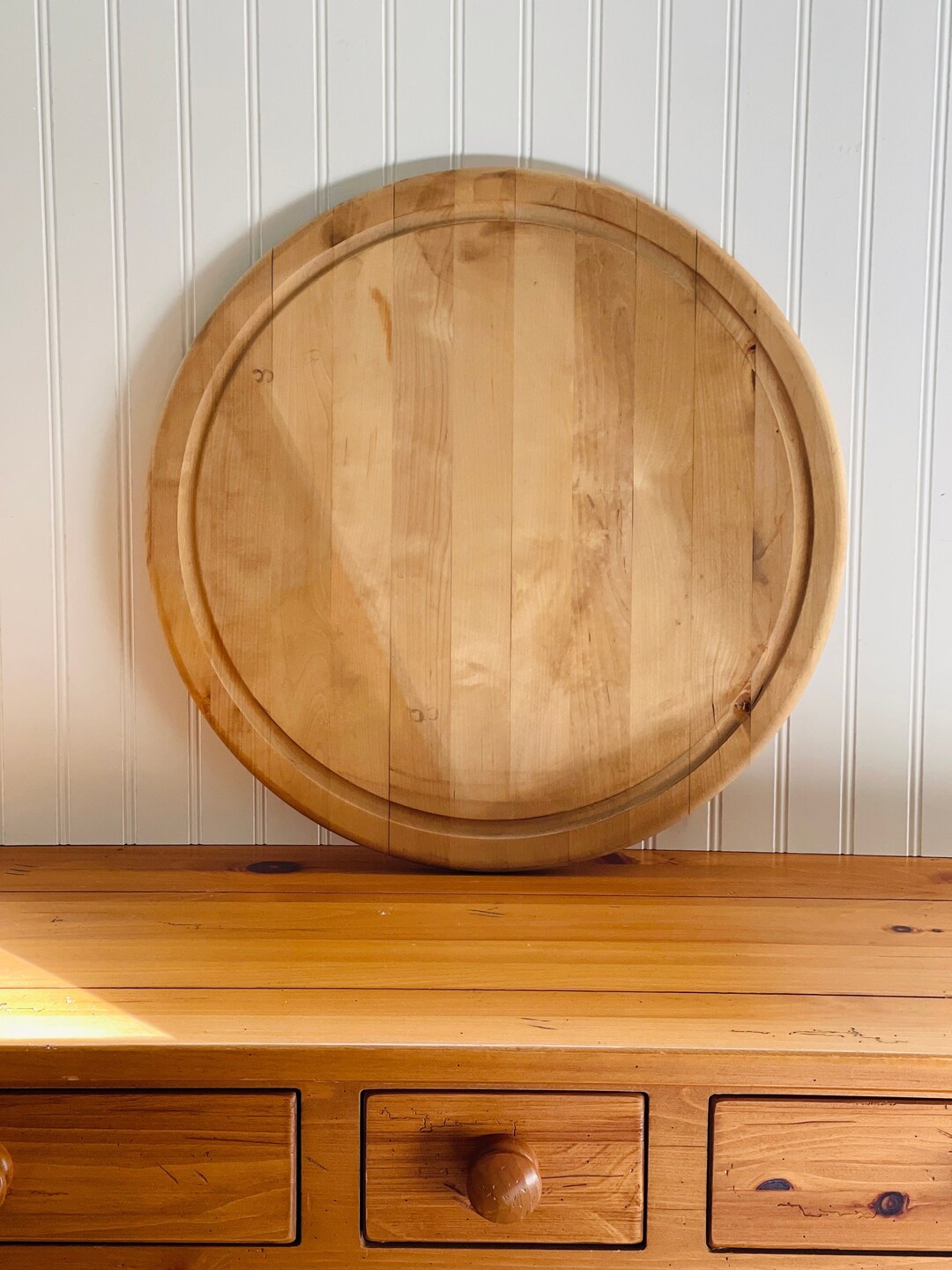 Large Circular Turntable Wood Board, Wood Lazy Susan Round Board ...