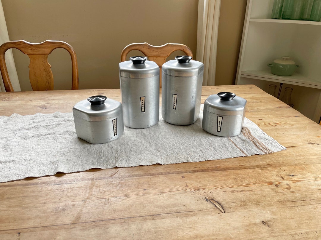 Aluminum Art Deco MCM Kromex Canisters / Vintage Spun Aluminum Kromex ...