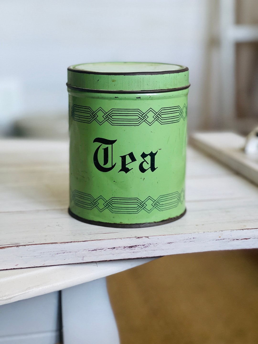 Vintage Green Tea Tin Canister, Green Tin Tea Can - Etsy