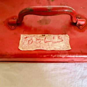 Vintage Red Metal Tool Box, Vintage Tool Box Excelsior USA Steel Mid ...