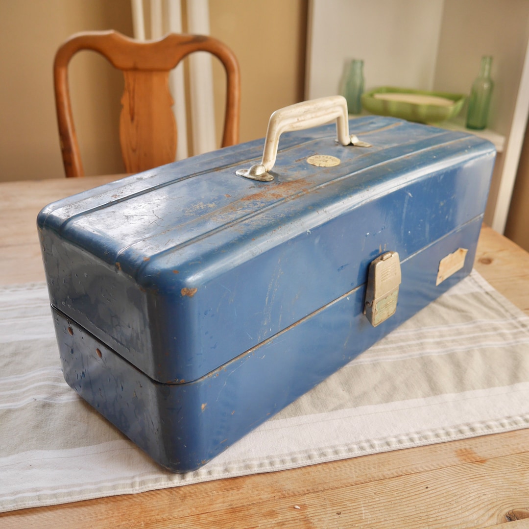 Vintage UNION Steel Company Blue Toolbox / Blue Heavy Duty Steel Tackle ...