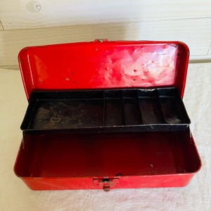 Vintage Red Metal Tool Box, Vintage Tool Box Excelsior USA Steel Mid ...