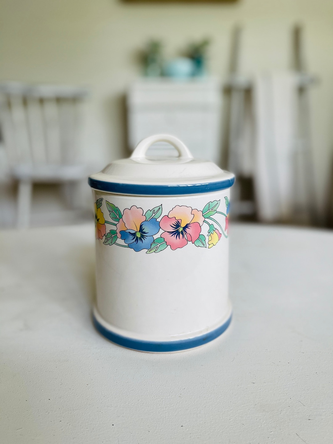 Vintage Nishiwaki Japan Ceramic Canister, Pastel Pansy Design - Etsy