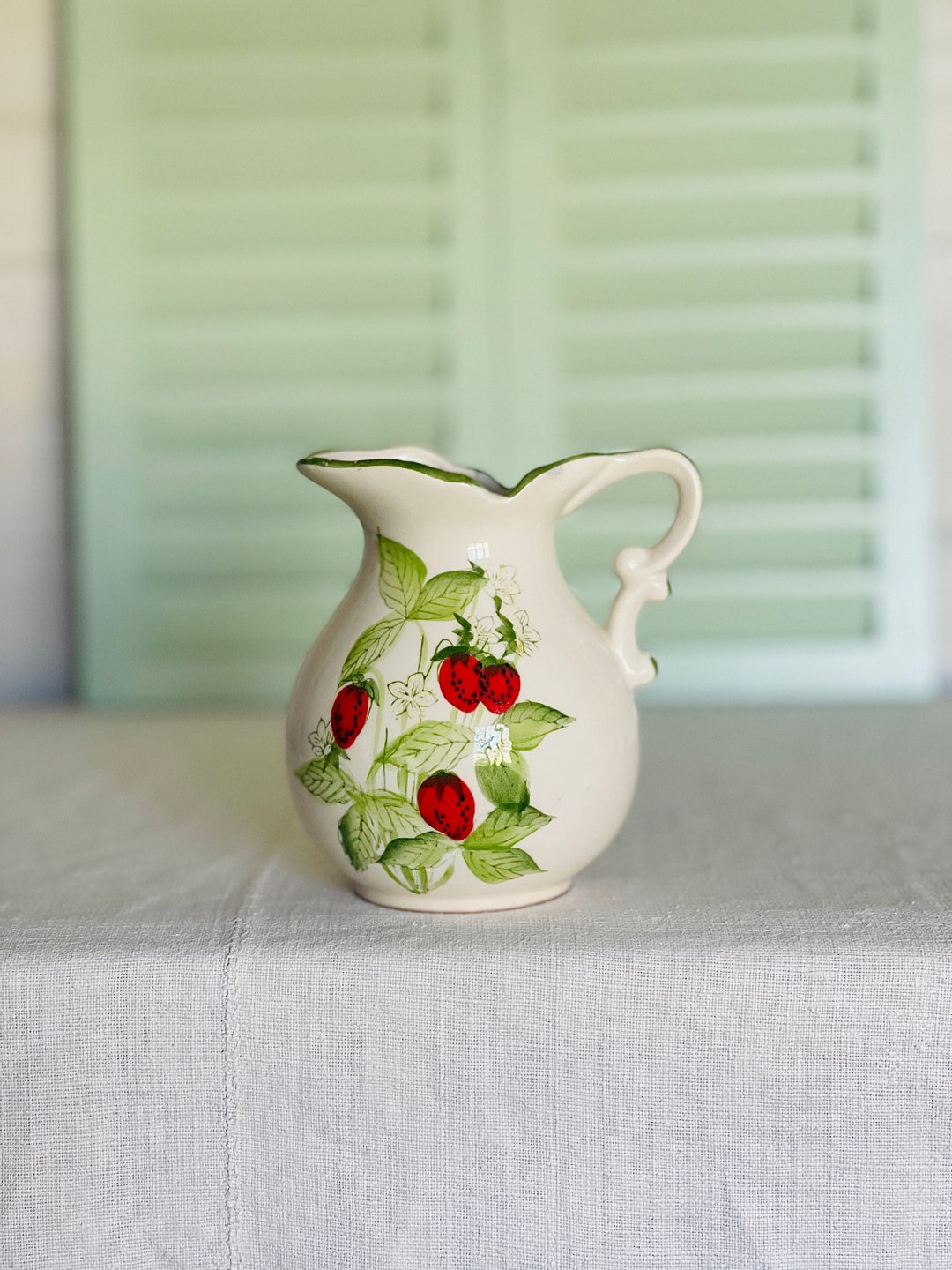 Vintage Enesco Japan Pitcher: Hand-painted Strawberries & Flowers, 5.5 ...