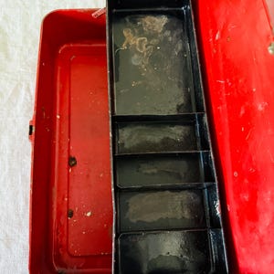 Vintage Red Metal Tool Box, Vintage Tool Box Excelsior USA Steel Mid ...