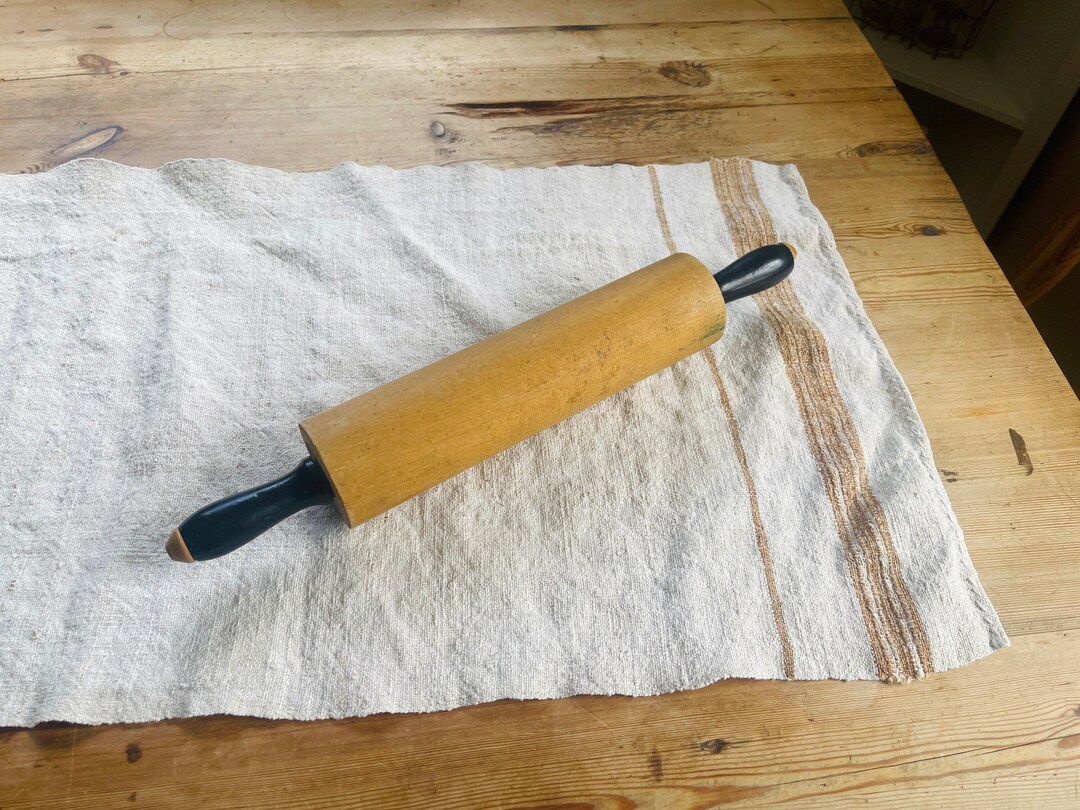 Vintage Wood Rolling Pin With Black Handles - Etsy